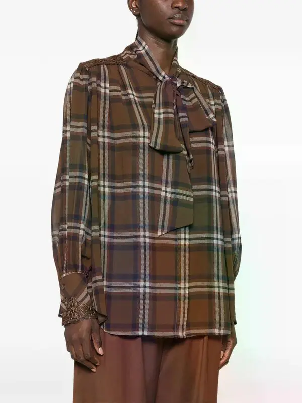 ERMANNO FIRENZE Check-print Lace-trim Blouse