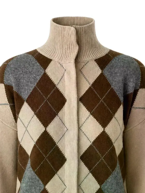 Max Mara Argyle-knit Turtleneck Cardigan - Neutrals