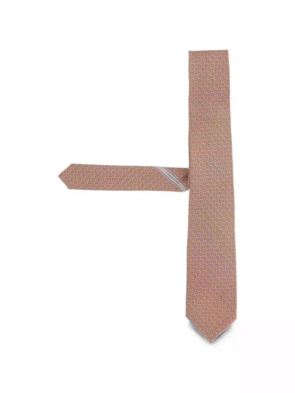 FERRAGAMO Gancini Links Print Silk Tie - Orange