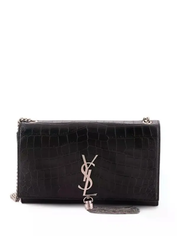 Saint Laurent Monogram Tassel Croc Effect Cross Body Bag - Black