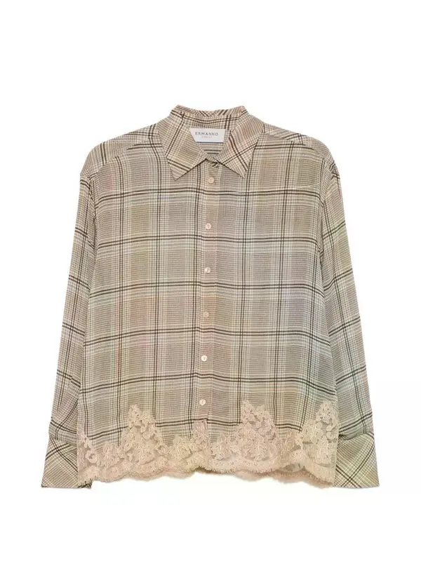 ERMANNO FIRENZE Check Lace-trim Shirt - Neutrals