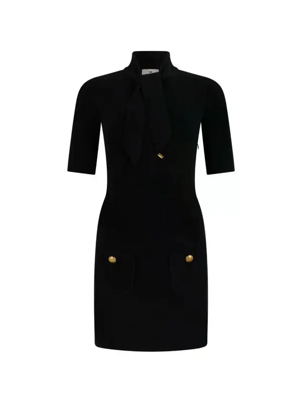Elisabetta Franchi Mini-dress In Knit Fabric With Jewel Buttons - Black