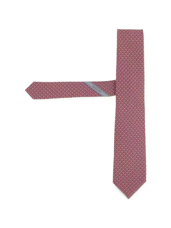 FERRAGAMO Gancini Links Print Silk Neck Ties - Red