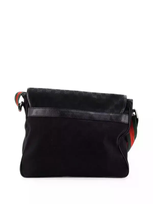 Gucci Web Strap Flap Messenger Gg Canvas Medium Crossbody Bag