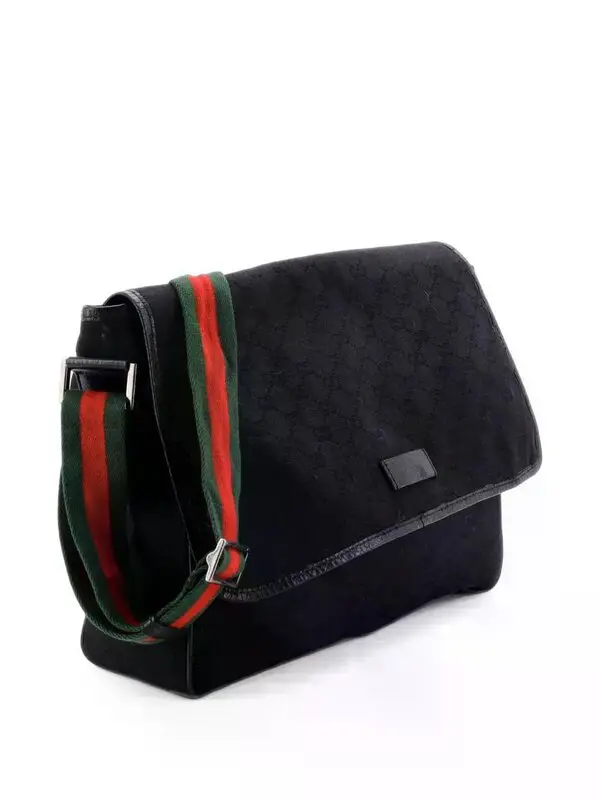 Gucci Web Strap Flap Messenger Gg Canvas Medium Crossbody Bag