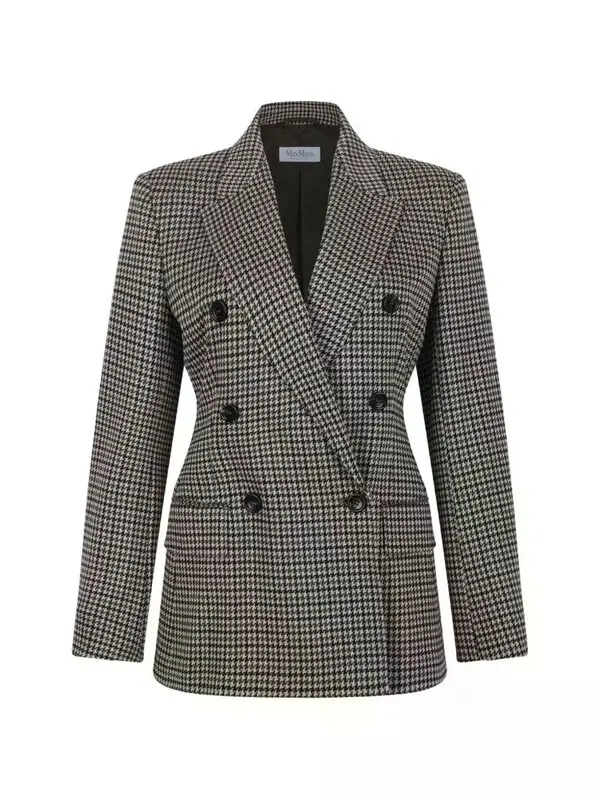 Max Mara Houndstooth-pattern Double-breasted Blazer - Neutrals