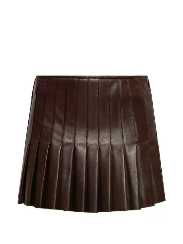 Alexander McQueen Leather Pleated Mini Skirt In Burgundy - Brown