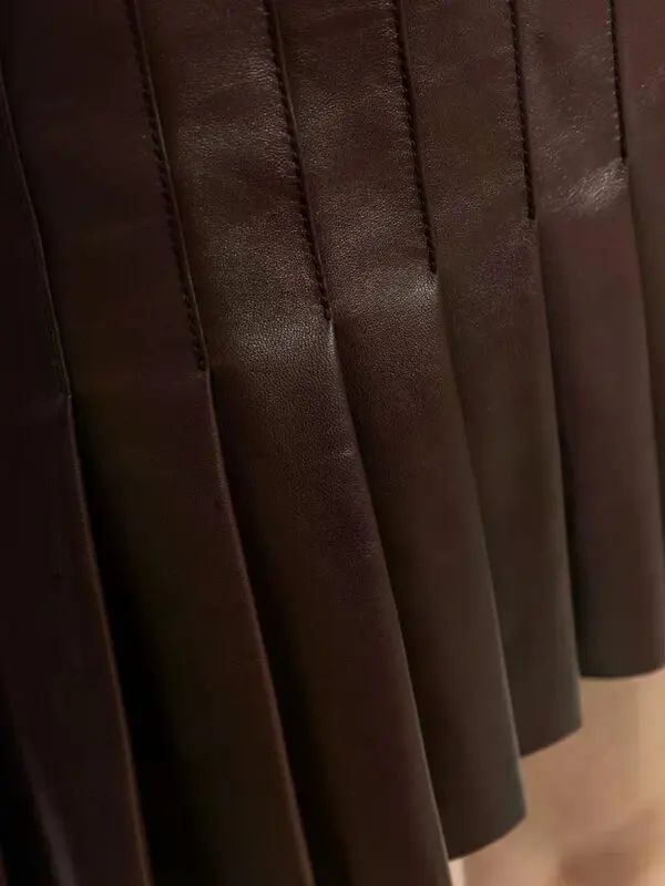 Alexander McQueen Leather Pleated Mini Skirt In Burgundy