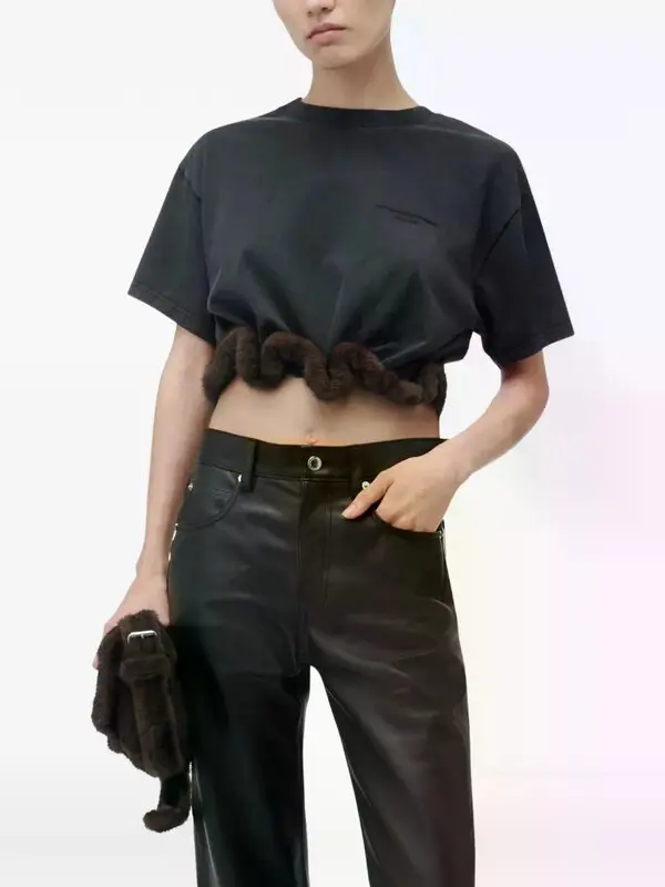 Alexander Wang Short-sleeve T-shirt W/ Faux-fur Trim - Black