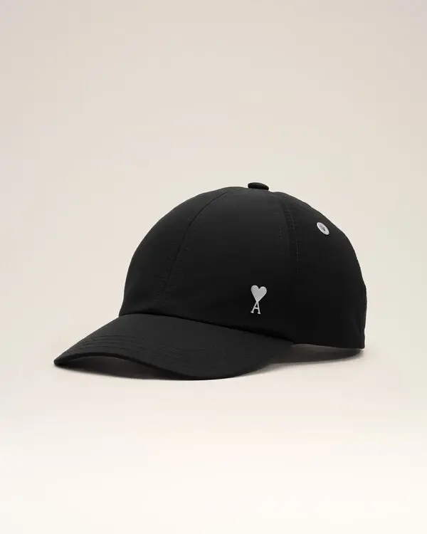 AMI Paris Nylon And Cotton Cap With De Coeur Stud - Black