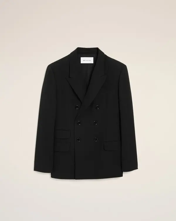 AMI Paris Double Breasted Straight-fit Wool Blazer - Black