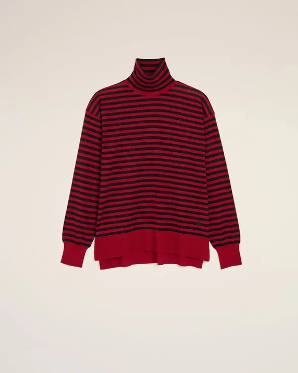 AMI Paris Red Sailor Striped Wool And Silk Turtleneck Sweater Red