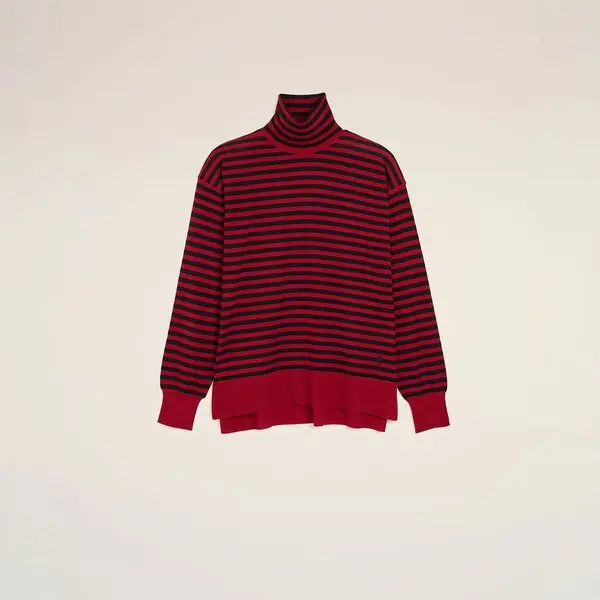 AMI Paris Red Sailor Striped Wool And Silk Turtleneck Sweater Red
