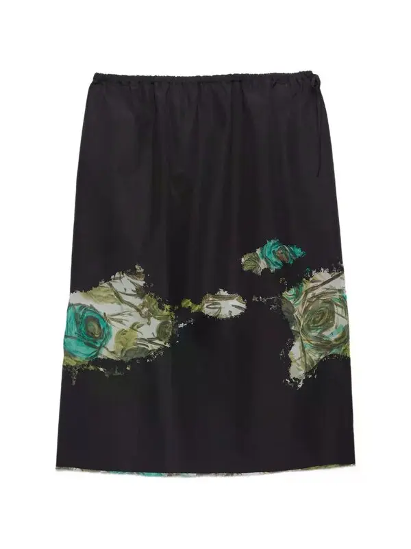 Prada Devoré Poplin Midi-skirt - Black