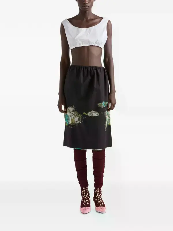 Prada Devoré Poplin Midi-skirt