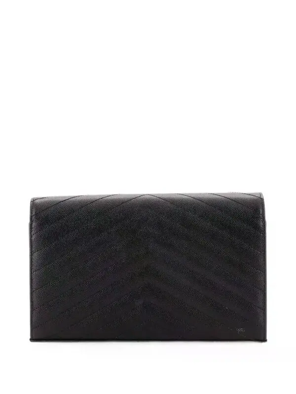 Saint Laurent Classic Monogram Wallet On Chain Matelasse Chevron Leather Medium Crossbody Bag - Black