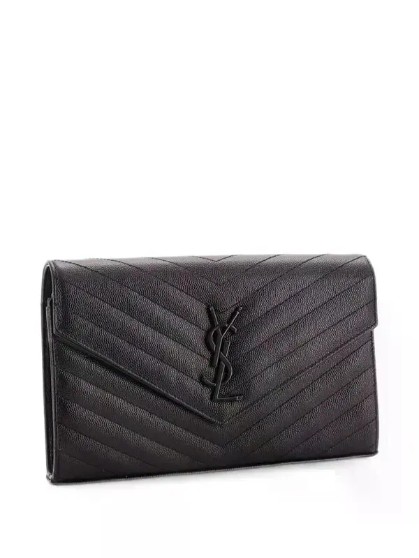 Saint Laurent Classic Monogram Wallet On Chain Matelasse Chevron Leather Medium Crossbody Bag - Black