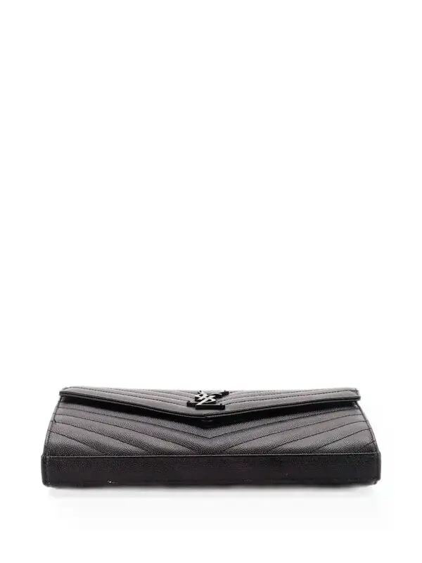 Saint Laurent Classic Monogram Wallet On Chain Matelasse Chevron Leather Medium Crossbody Bag - Black