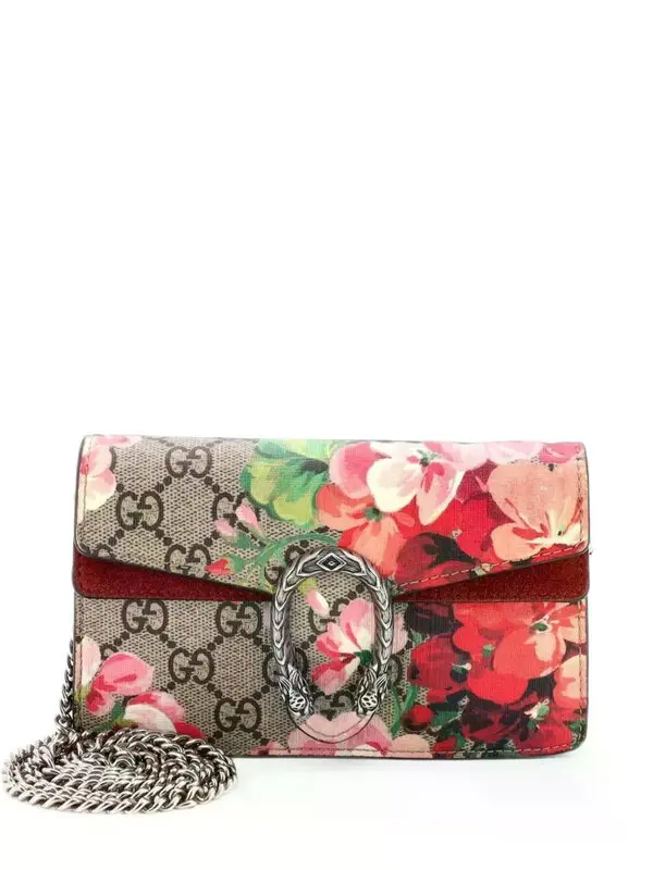 Gucci Dionysus Bag Blooms Print Gg Coated Canvas Super Mini Crossbody Bag - Brown