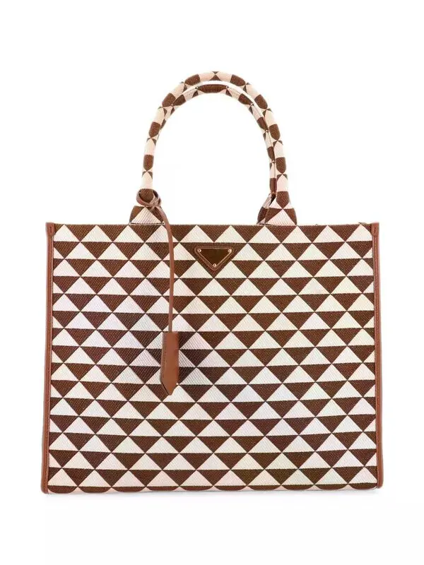 Prada Symbole Shopper Jacquard Large Tote Bag - Brown