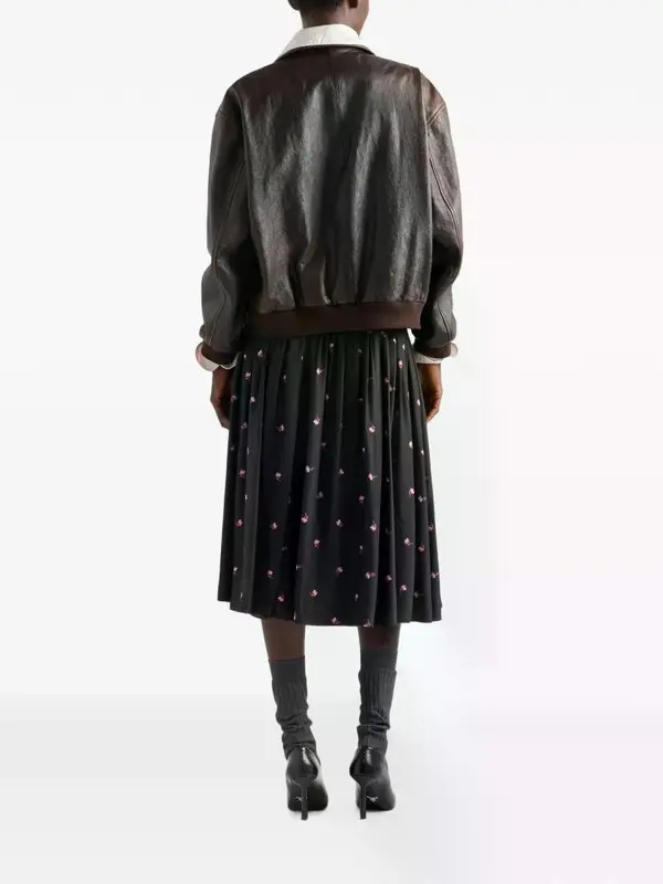 Prada Floral-print Washed Silk Midi-skirt - Black