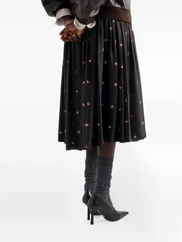 Prada Floral-print Washed Silk Midi-skirt