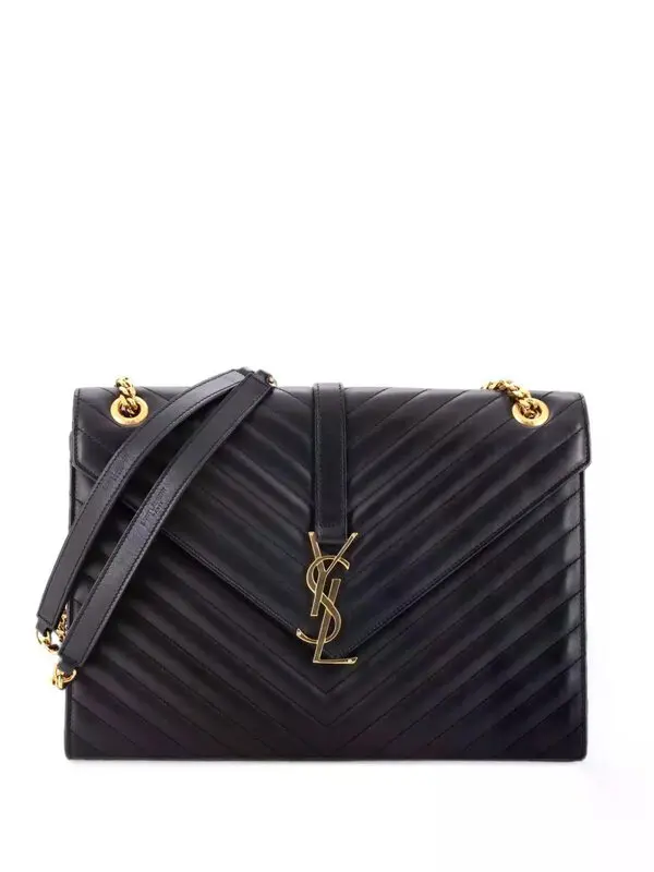 Saint Laurent Classic Monogram Envelope Satchel Matelasse Chevron Leather Shoulder Bag