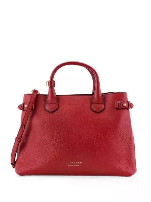 Burberry Banner Tote Leather And House Check Canvas Medium Satchel - Brown