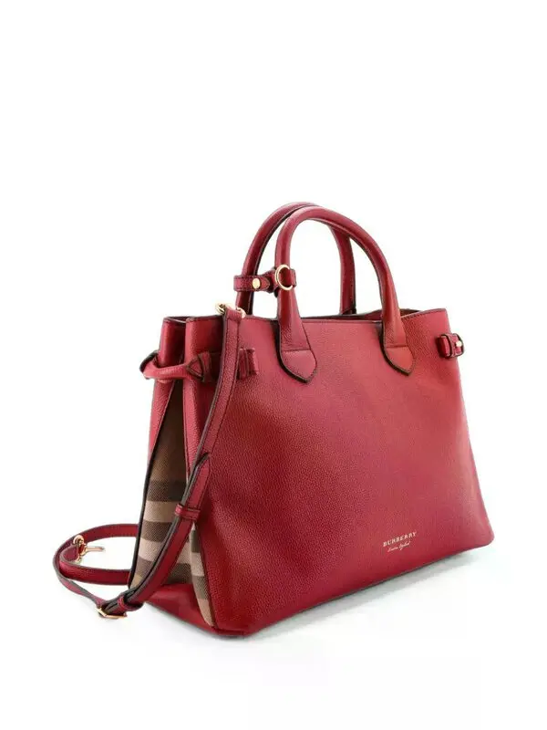 Burberry Banner Tote Leather And House Check Canvas Medium Satchel