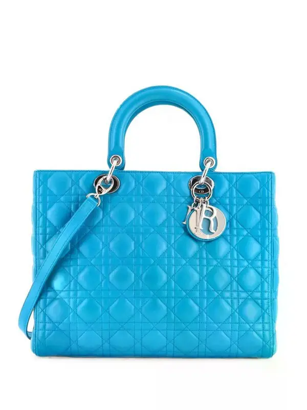 Dior Lady Bag Cannage Quilt Lambskin Large Tote Bag - Blue