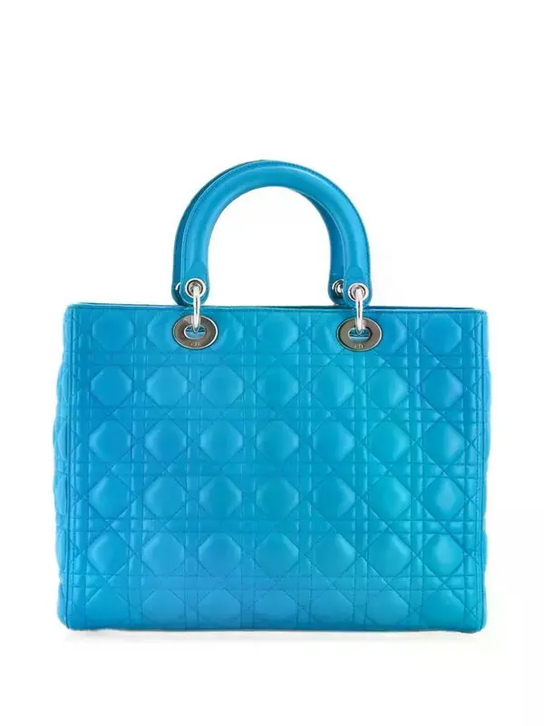 Dior Lady Bag Cannage Quilt Lambskin Large Tote Bag - Blue