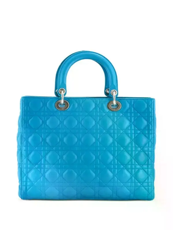 Dior Lady Cannage Quilt Lambskin Large Tote Bag - Blue