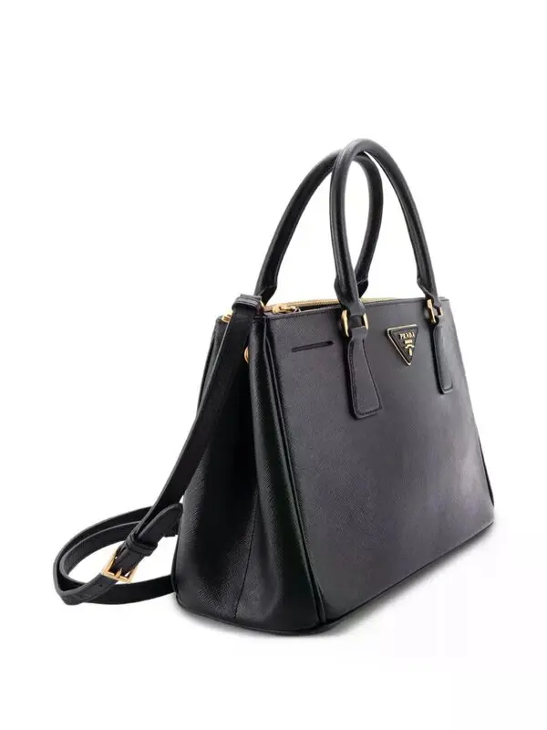 Prada Double Zip Lux Saffiano Leather Tote Bag - Black