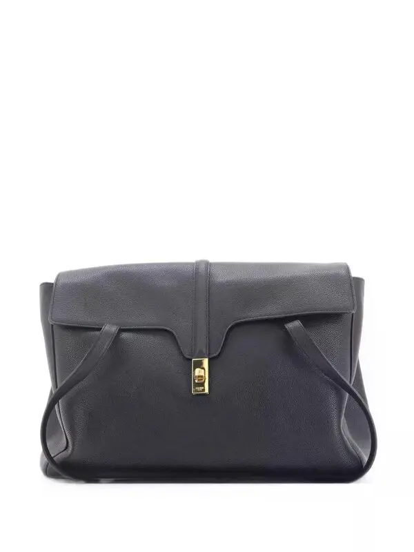 Celine Soft 16 Bag Grained Calfskin Large Shoulder Bag - Black