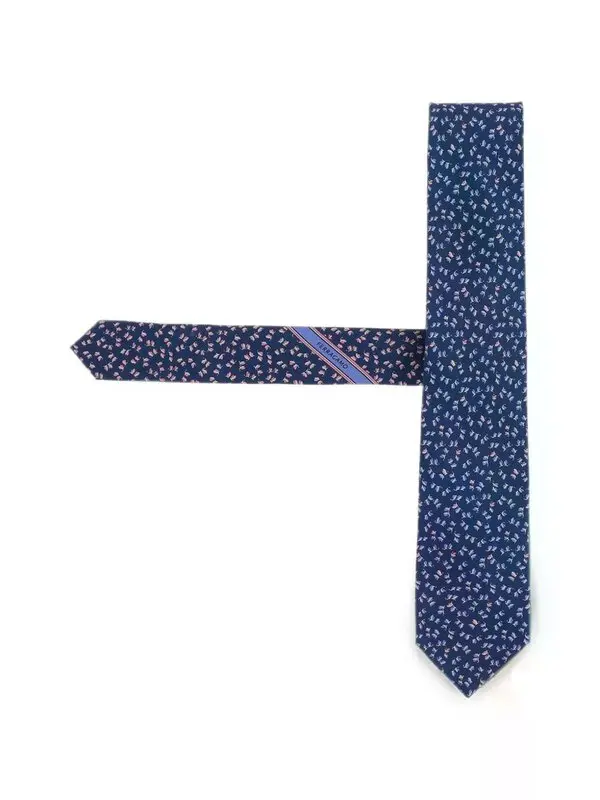FERRAGAMO Dragonfly Print Silk Tie - Blue