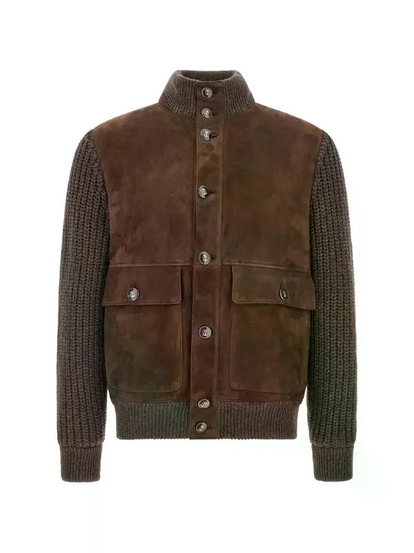 Brunello Cucinelli Suede-panel Ribbed-knit Jacket - Brown