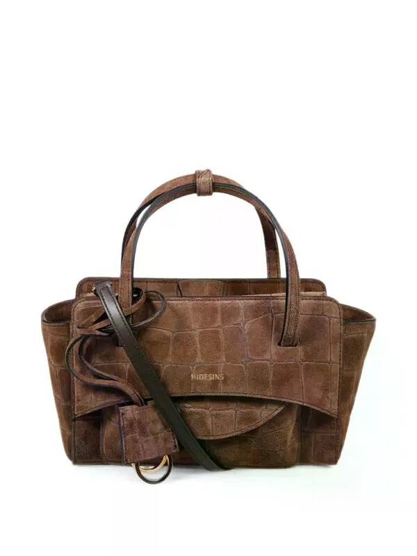 HIDESINS S Flap Croc-effect Suede Tote Bag - Brown