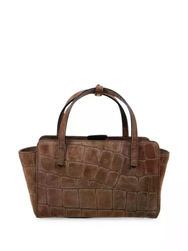 HIDESINS S Flap Croc-effect Suede Tote Bag - Brown