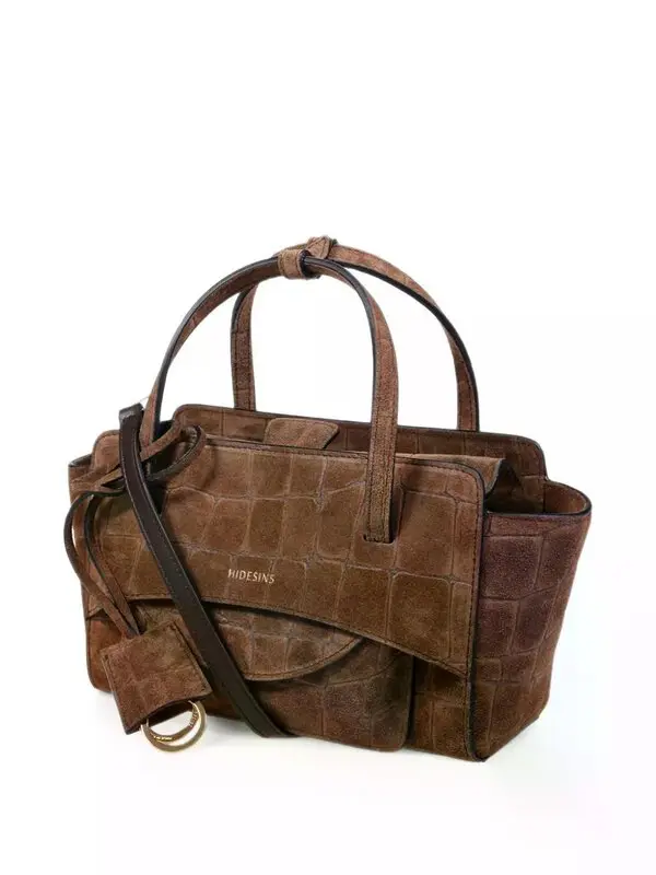 HIDESINS S Flap Croc-effect Suede Tote Bag - Brown