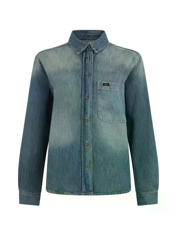 LOIS Faded-effect Patch-pocket Denim Shirt - Blue