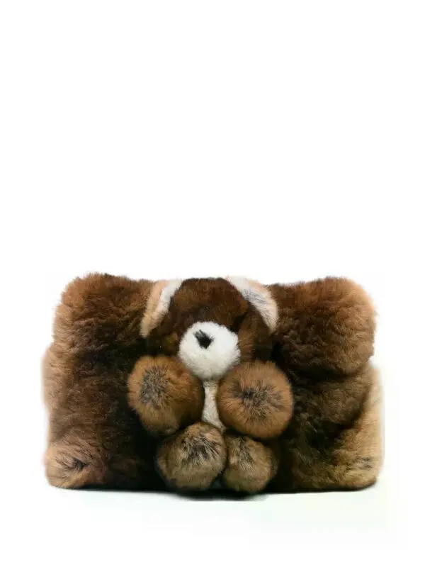 ANITA BILARDI Teddy-bear-motif Faux-fur Clutch Bag - Brown