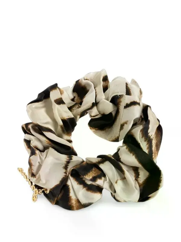 GANNI Leopard-print Logo-charm Scrunchie