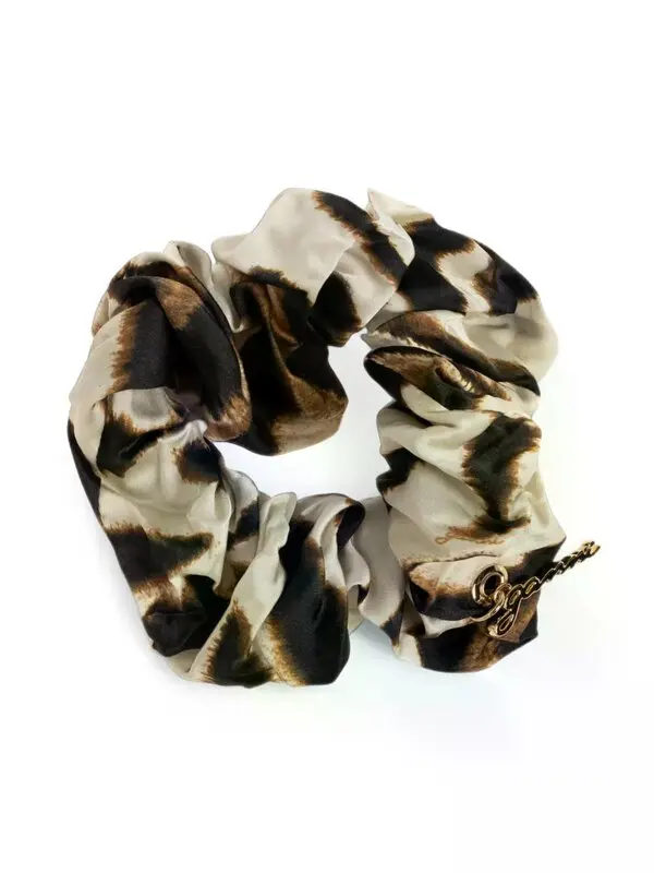 GANNI Leopard-print Logo-charm Scrunchie