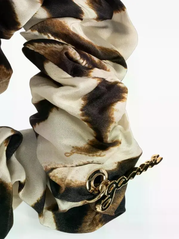 GANNI Leopard-print Logo-charm Scrunchie