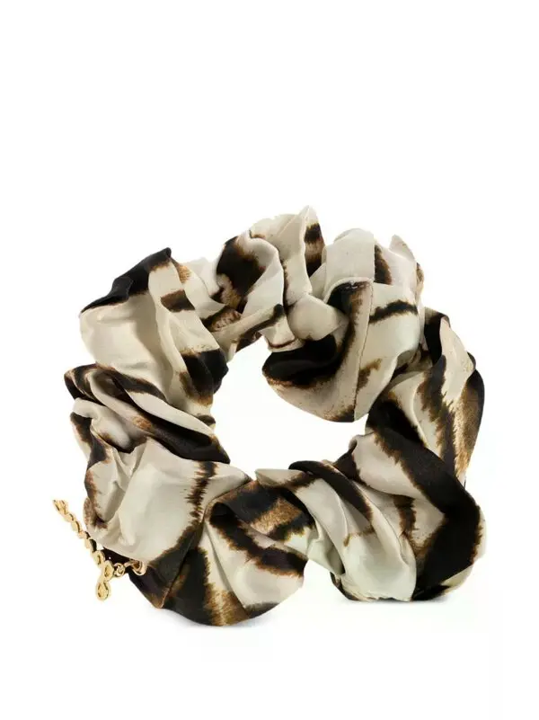 GANNI Leopard-print Logo-charm Scrunchie - Neutrals