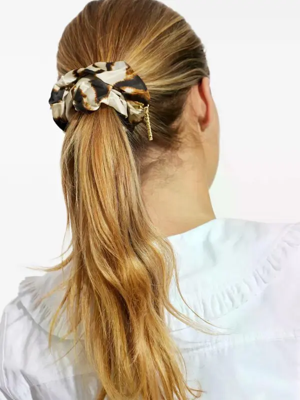 GANNI Leopard-print Logo-charm Scrunchie - Neutrals