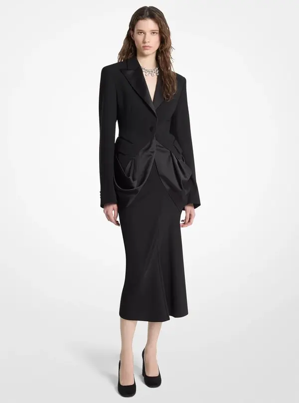 Michael Kors Stretch Wool Draped Tuxedo Blazer In Size By - Black