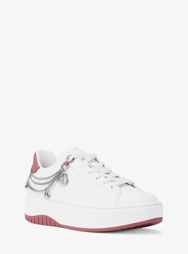 Michael Kors Dottie Embellished Leather Platform Sneaker - Red