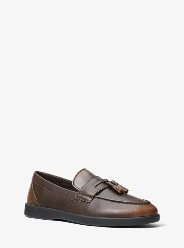 Michael Kors Wesley Tassel Burnished Leather Loafer In Size By - Brown