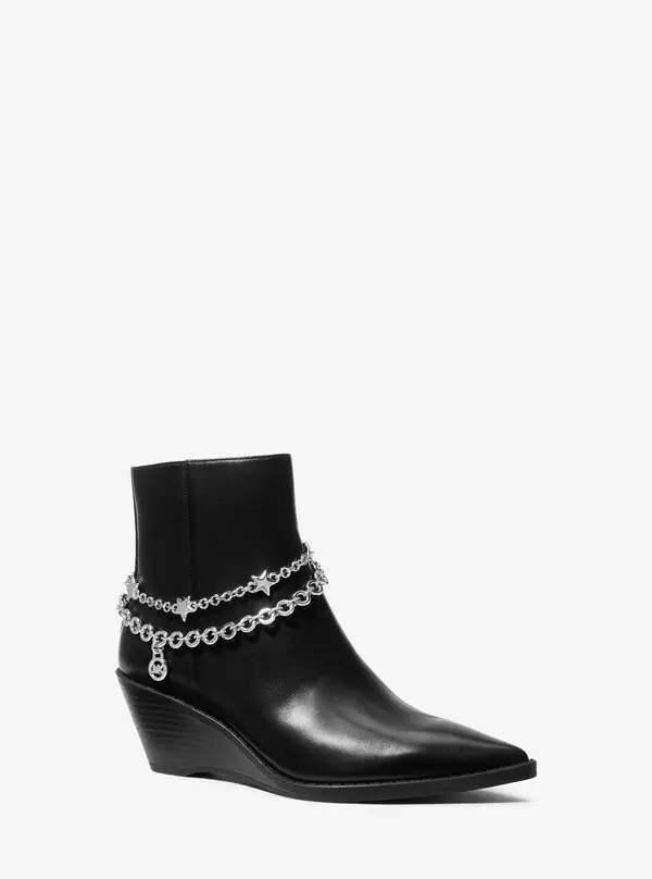 Michael Kors Austin Embellished Leather Wedge Boot In Size By